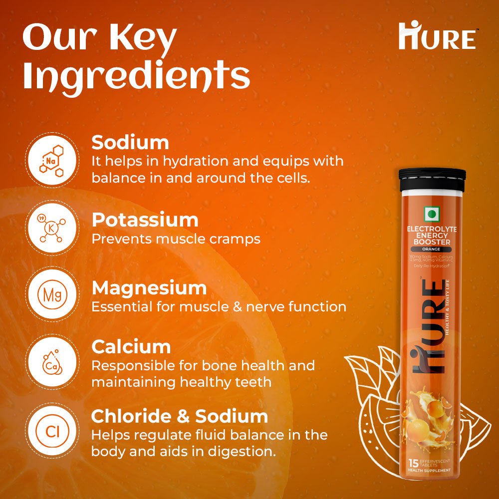 HURE Electrolyte Energy Booster 15 effervescent tablets (Orange) – Hure